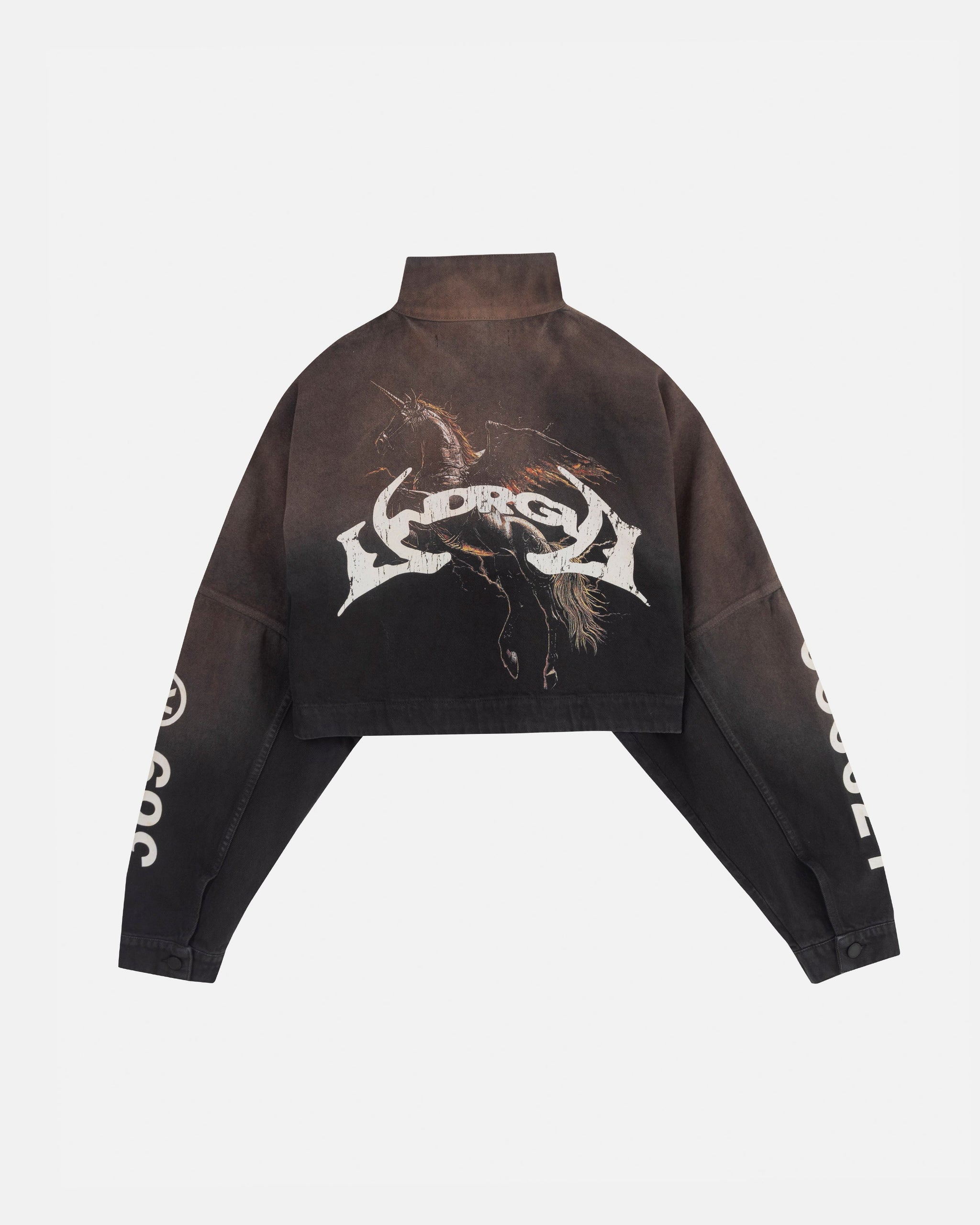 Thunder Rider Pegasus Cropped Zip Up Jacket Rusty Black